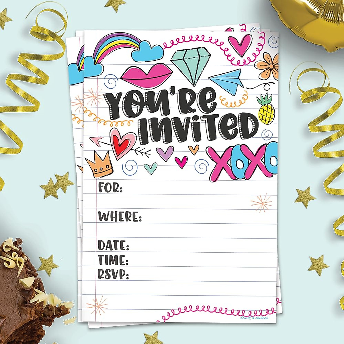 Fun Girl Doodles Invitations (20 Count) With Envelopes - Pre Teen - Tween Birthday Invitations