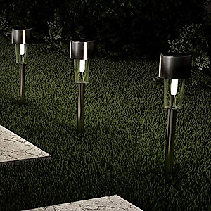 Pure Garden 50-LG1067 Path Lights-12.2” Stainless Steel Outdoor Stake Garden, Landscape, Patio, Driveway, Walkway 12.2" Solar Pathway Lights-Set of 12, Silver