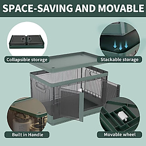 Sineda 19 Gallon Collapsible Storage Bins with Lids, stackable storage bins with Doors and Wheels, plastic storage cabinet for easy storage and organization, Green - 4 Pack