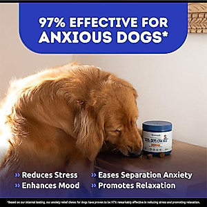 Calming Chews For Dogs, Natural Calming Supplements For Anxiety Relief, Separation Anxiety, Fireworks, Stress, Hyperactivity, Duck Flavor, Hemp Seed, Chamomile, L-Tryptophan, 120 Grain-Free Soft Chews