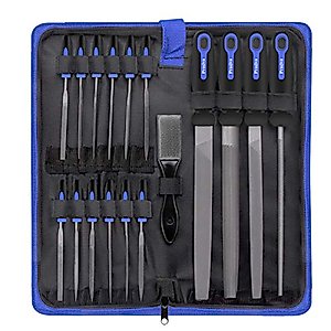 Preciva 18PCS File Set, 18 in1 High Carbon Steel Multipurpose File Set Includes 4PCS Flat/Triangle/Half-Round/Round Large File & 12PCS Needle File & Brush & Portable Bag.