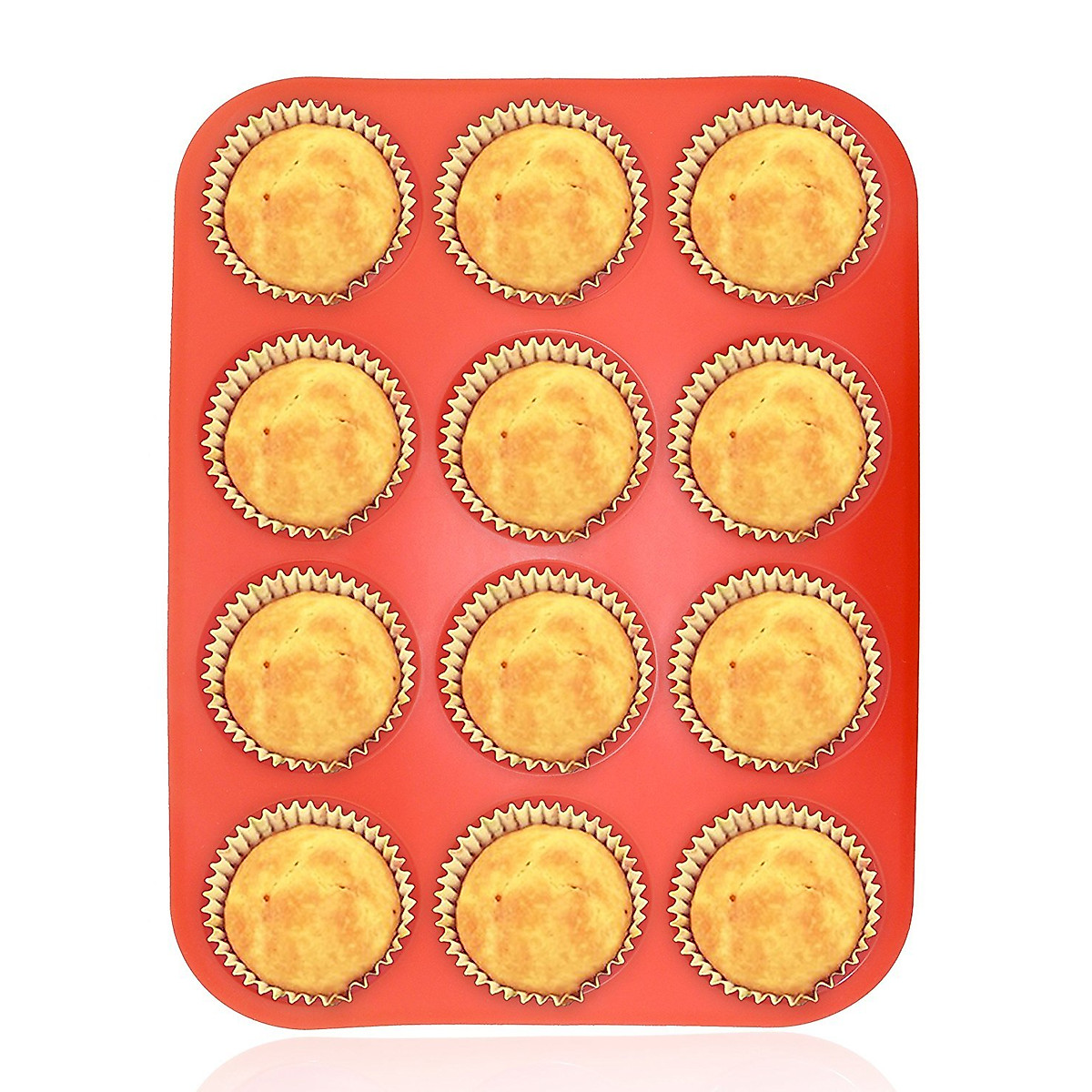 Silicone Muffin Pan 12 Cups, Amison Cupcake Baking Pan/Tray, Non-Stick Silicone Mold, Dishwasher - Microwave Safe (12 Cups, Red)