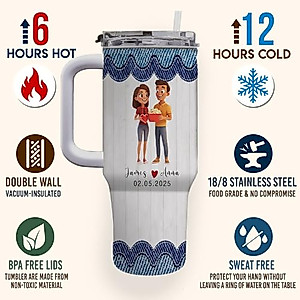 Custom 40oz Tumbler with Handle – wedding day jitters-Personalized Couple Gift for Anniversary Wedding Gift, Birthday, Mother's Day, Valentine’s Day vmHp1Z