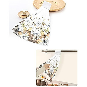 Big buy store Hanging Kitchen Towels Butterfly Floral Bathroom Hand Towels with Hanging Loop Country Style Ombre Butterfly Soft Absorbent Drying Dish Tie Towels for Kitchen Toilet Tabletop Home Decor