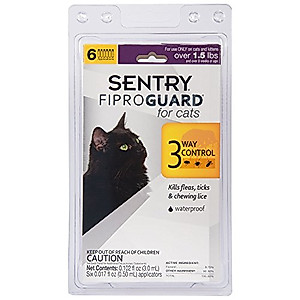 SENTRY Fiproguard for Cats, Flea and Tick Prevention for Cats (1.5 Pounds and Over), Includes 6 Month Supply of Topical Flea Treatments