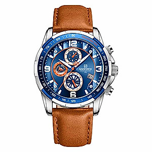 NAVIFORCE Sport Watches for Men Analog Quartz Chronograph Leather Strap Wrist Watch