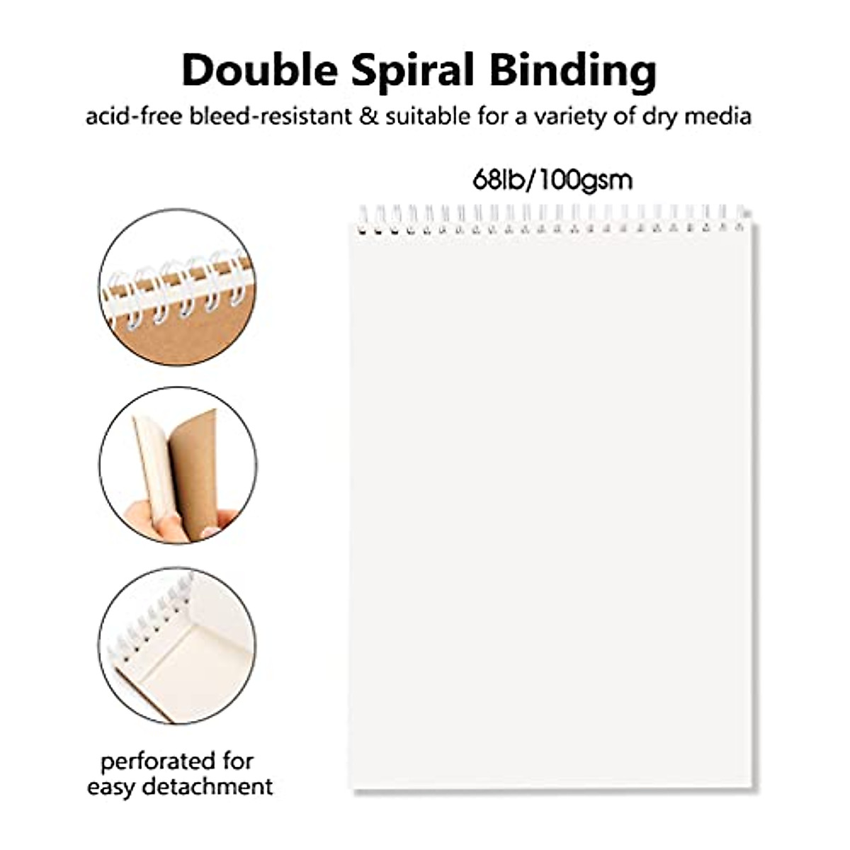 Panamoni Sketch Book, 9×12 inches Sketch Pad, 6 PCS Sketch Pencils and Eraser Included