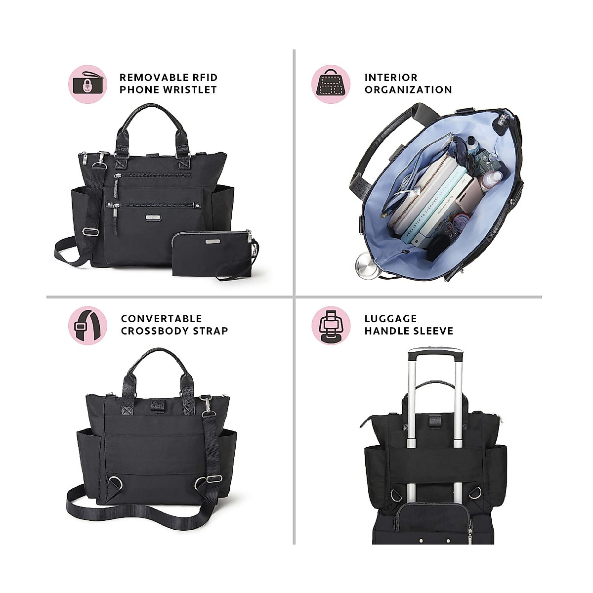 Baggallini Womens 3-in-1 Convertible Backpack, Sterling Shimmer, One Size US