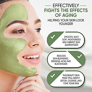 Green Tea Matcha Facial Mud Mask, Removes Blackheads, Reduces Wrinkles, Nourishing, Moisturizing, Improves Overall Complexion, Best Antioxidant, Younger Looking Skin, All Skin Face Types