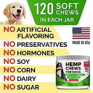 Hemp Chews for Dogs - Glucosamine Chondroitin for Dogs Joint Pain Relief with Hemp Oil, Hip & Joint Supplement Dogs, MSM Turmeric for Dogs Mobility, Dog Joint Supplement, Hemp Dog Treats Joints Health