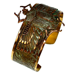 Elaine Coyne Patina Egyptian Motif Classic Scarab Wearable Art Cuff Bracelet