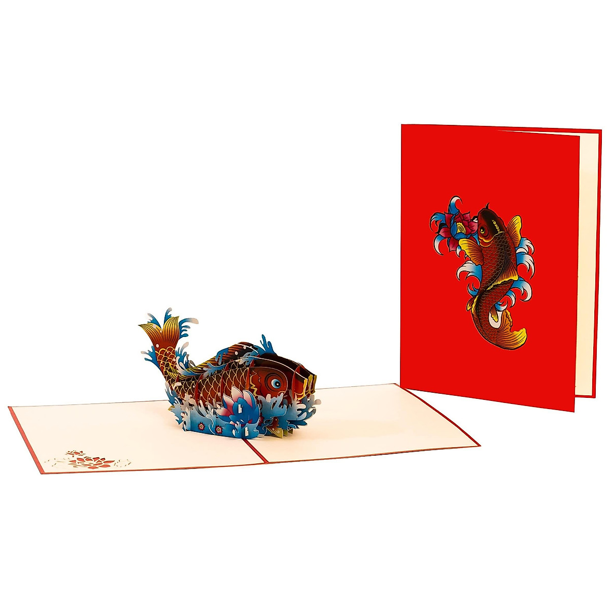 iGifts And Cards Lucky Red Koi Fish 3D Pop Up Greeting Card – Mother’s Day Gift, Unique Nature Inspired Birthday Party, Thank You Card With Fish, Big Retirement Present, 6x8