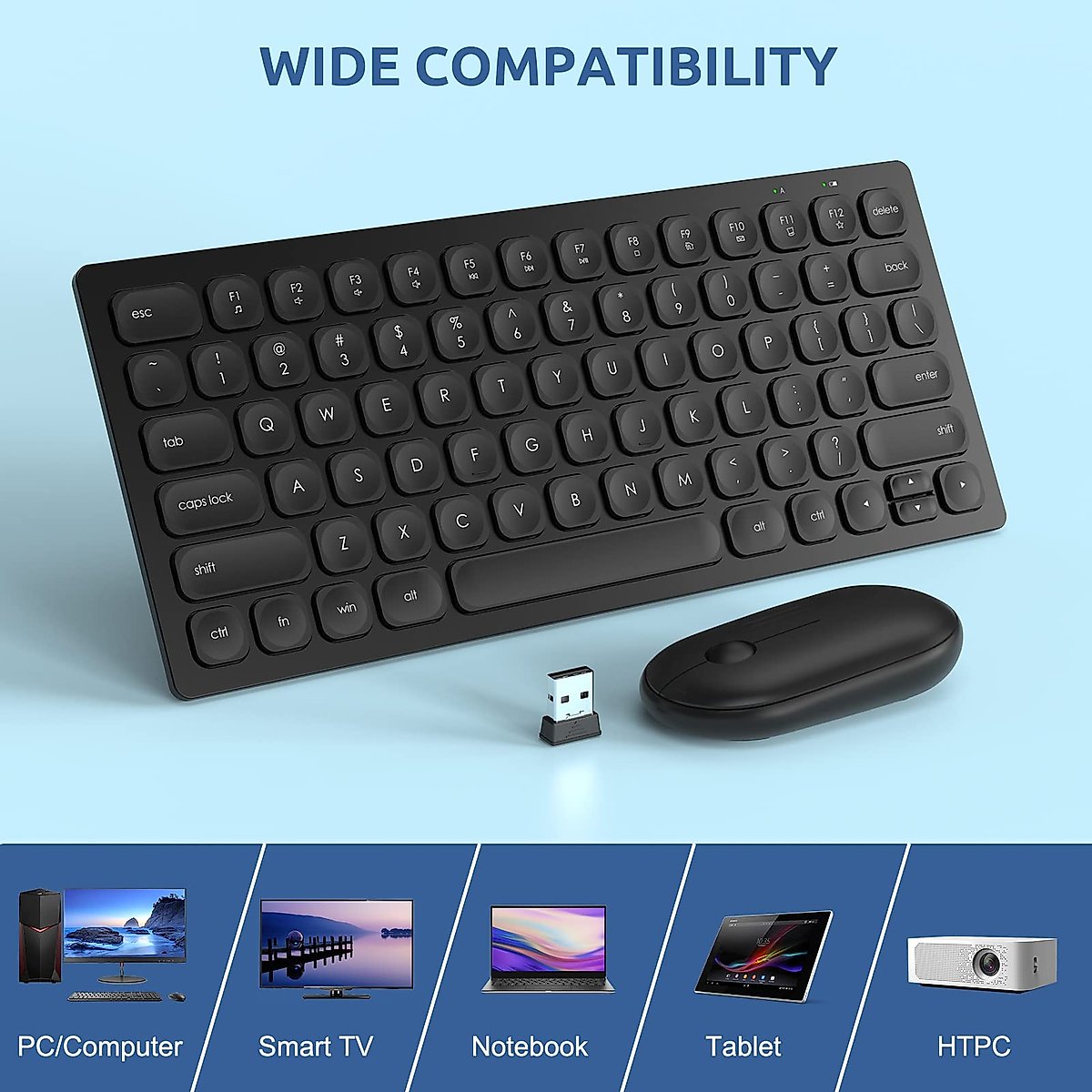 Wireless Keyboard and Mouse Combo, WisFox 2.4G Full-Size Slim Thin Wireless Keyboard Mouse for Windows, Computer, Desktop, PC, Laptop Mac (Deep Black)