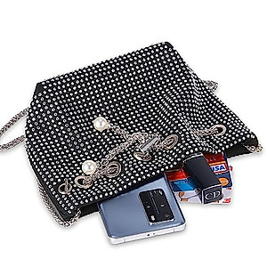 Jugbey Sparkly Rhinestone Clutch Purse Elegant Evening Bag for Women Bling Clutch Crossbody Bag for Wedding, Party, Cocktail (Silver-Small)