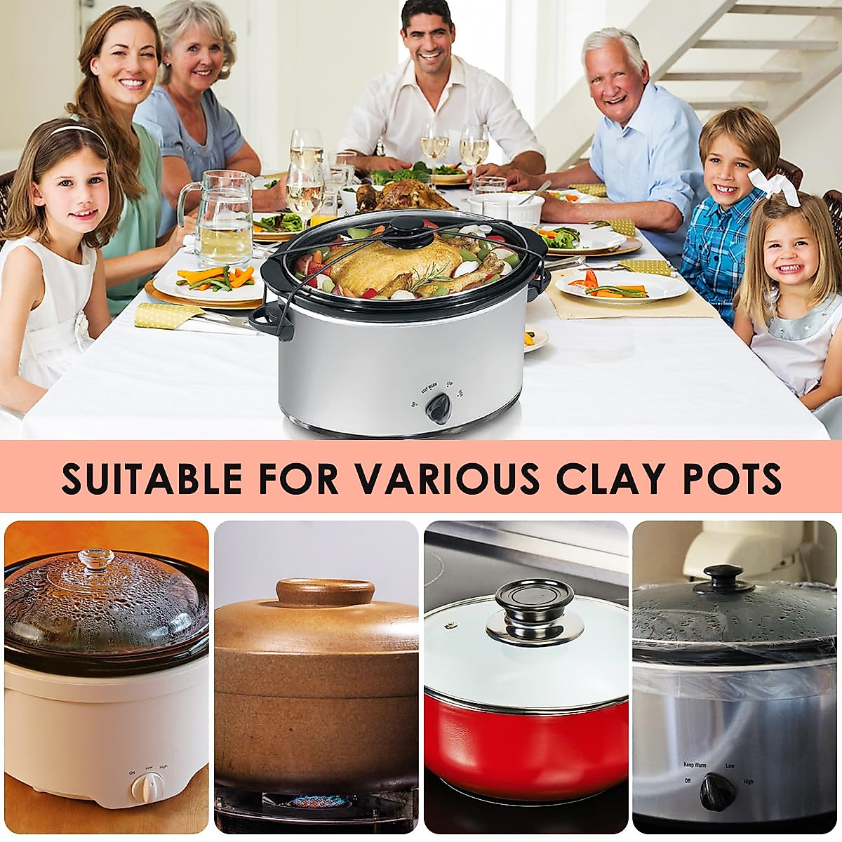 3 Pack Lid Latch Strap Rubber Band, Lid Securing Strap for Crockpot, Reusable Universal Lid Strap 6,7,8 Quart for Hamilton Beach Slow Cooker, Casserole, Pots, Pans(Black)