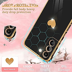 Atump Compatible with Samsung Galaxy S22 Case with HD Screen Protector Shockproof Protection, Love Heart Plating Girly Women Cute Soft TPU Luxury Elegant Case for Galaxy S22 5G Case, Black