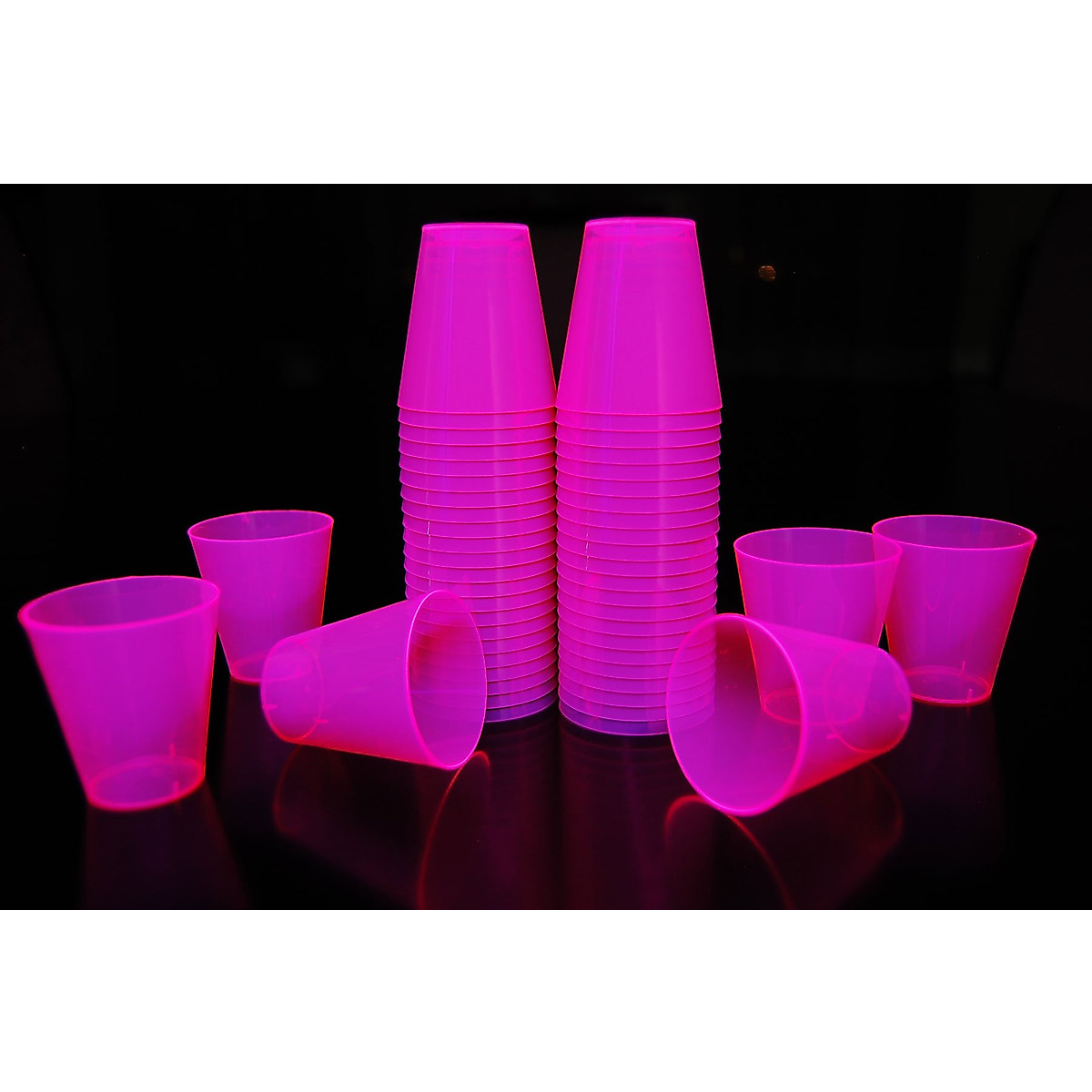 DirectGlow 2oz Neon UV Blacklight Reactive Glow Party Shot Glasses (50-Count, Pink)