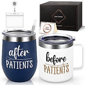 LiqCool Before Patients, After Patients Set for Men, Appreciation Gifts Set for Nurses, Doctors, Assistants, Dentists, Physician, Nurse Mug & Stainless Steel Wine Tumbler, 12oz Therapist Gifts