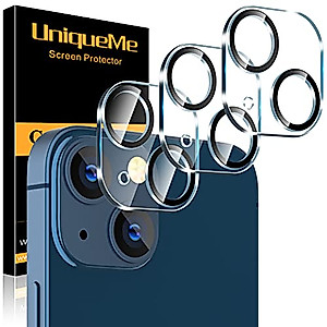 UniqueMe [3 Pack] for iPhone 13 / iPhone 13 Mini Camera Lens Protector, Tempered Glass [Case Friendly][New Version][Scratch-Resistant][Easy Installation] - Black Circle