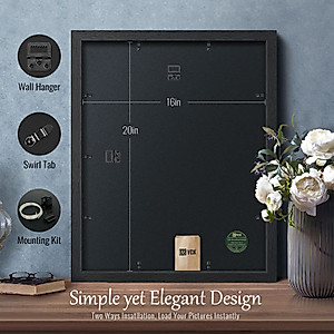 VCK 16x20 Poster Frame with Exclusive Black Woodgrain, Solid Wood Picture Frames for Wall - 2 pack