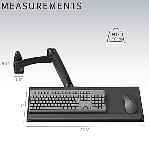 VIVO Sit-Stand 24 Inch Pneumatic Spring Keyboard and Mouse Tray Wall Mount, Counterbalance Height Adjustable Typing Platform, Ergonomic Tilt, Black, MOUNT-KB35B