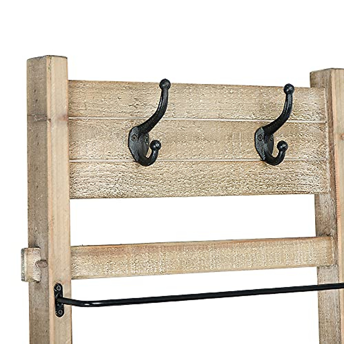 Creative Co-Op Fir Wood Wall Metal Bar and 2 Hooks Decorative Ladder, Natural