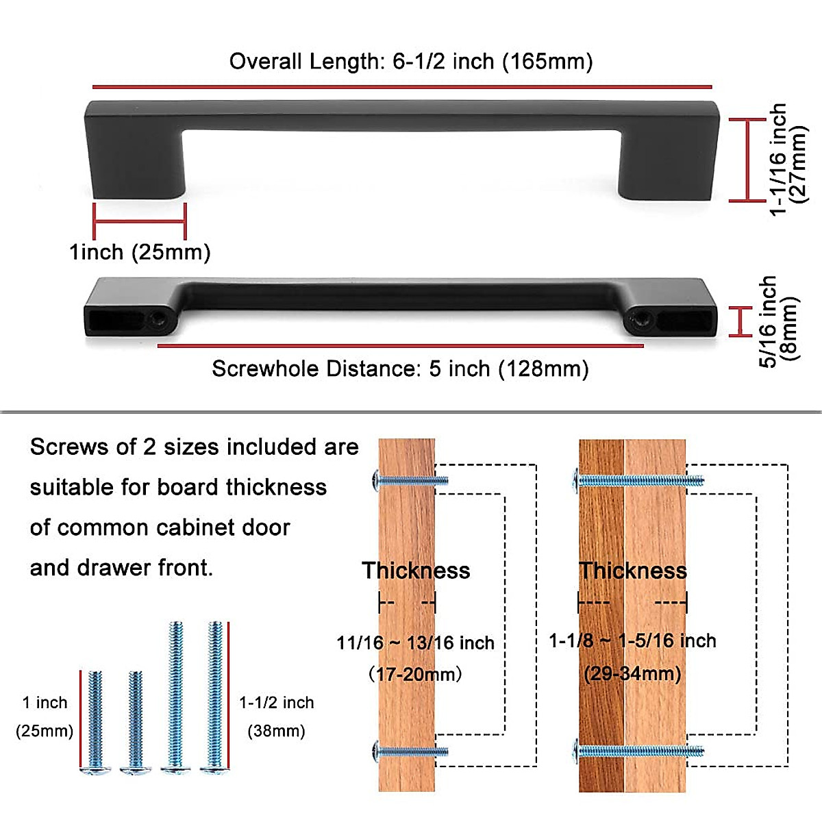 KOOFIZO Wide Foot Cabinet Bar Pull - Black Modern Solid Handle, 5 Inch/128mm Screw Spacing, 10-Pack for Kitchen Cupboard Door, Bedroom Dresser Drawer, Bathroom Wardrobe Hardware