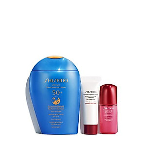 Shiseido Ultimate Active Sun Protection Set - Includes Ultimate Sun Protector Lotion SPF 50+, Clarifying Cleansing Foam, Ultimune Power Infusing Concentrate & Reusable Pouch