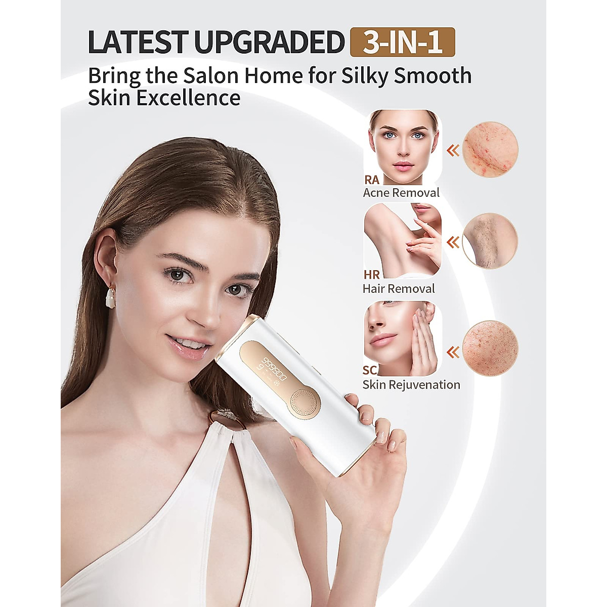 IPL Hair Removal, Laser Hair Removal with Cooling for Women and Men, AMOTAOS 3-in-1 At-Home Permanent Hair Removal Device 9 Levels Upgrade 999900 Flashes for Face Armpit Arm Bikini Line Leg Whole Body