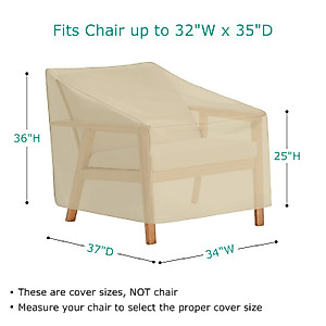SunPatio Outdoor Chair Covers 2 Pack, Heavy Duty Waterproof Patio Lounge Deep Seat Chair Covers, All Weather Protection Lawn Chair Covers for Outdoor Furniture, 34" L x 37" W x 36"/25'' H, Beige