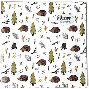 Stesha Party Woodland Wrapping Paper Hedgehog Gift Wrap - Folded Flat 30 x 20 Inch 3 Sheets