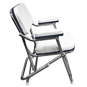 Wise 3319-924 Folding Deck Chair, White with Navy Trim, Standard