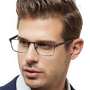 OCCI CHIARI Mens Rectangle Full-Rim Metal Black Non-prescription Clear Optical Glasses 54mm (A -Brown)