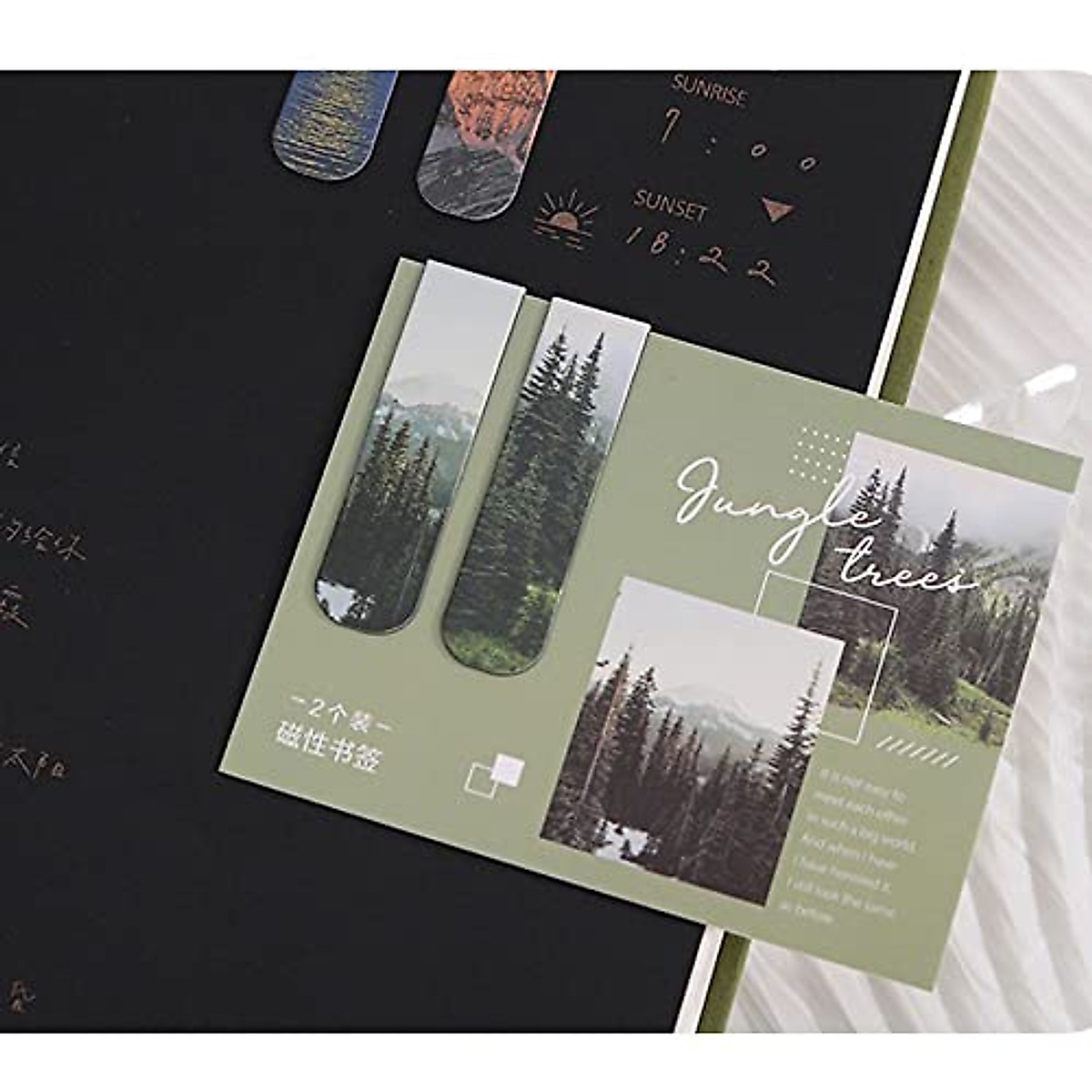 2pcs Magnet Bookmark, Forest Landscape Stationery Page Label Page Holder, Misty Fantasy Series Reading Book Mark Paper Clip(04)