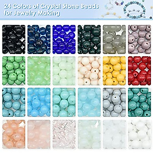 KOTHER 600PCS Glass Beads for Jewelry Making, 8mm DIY Gemstone Crystal Beads Bracelet Making Kit Healing Chakra Beads, 24 Color Round Gemstone Beads Suitable for Beginners