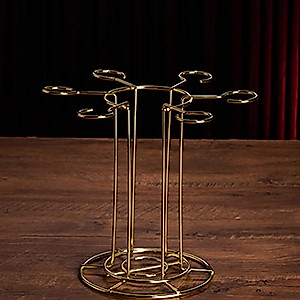 DOITOOL Wine Glass Holder Stand, Countertop Freestanding Stemware Drying Rack Vertical Wine Glass Display Storage Rack Tabletop Glass Display Hanger with 6 Hooks for Bar Kitchen Table, Gold