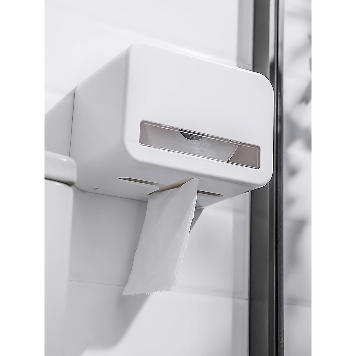Waterproof Toilet Paper Holder Adhesive Wall Mount - No Drilling Enclosed Dustproof/Pet Proof Toilet Tissue Holder TP Roll Dispenser with Cover for RV, Car Travel Trailer, Boat