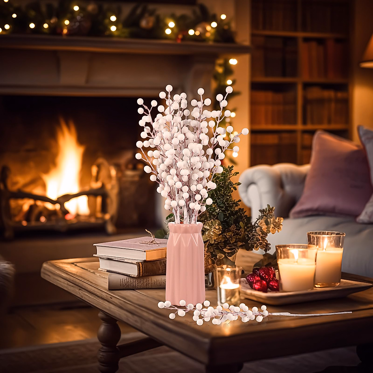 Yuxung 12 Pcs Christmas Berry Stems Berry Picks 20.5 Inch Artificial Christmas Picks Christmas Tree Picks and Sprays Holly Berries Branches for Christmas Decorations Festival Holiday (White)