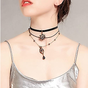 Yifnny Choker Necklaces for Women, Star Layered Pendant Necklace Multilayer Necklace Vintage Choker with Teardrop Chain & Black Leather Choker Gothic Layered Necklace for Women (Star)