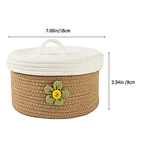 Zerodeko Cotton Rope Basket with Lid Small Woven Storage Baskets Decorative Hamper Nursery Covered Storage Bin Desktop Organizer Small Woven Basket