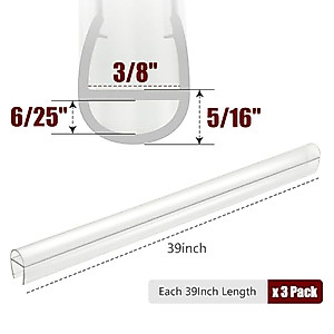 KOLAKO Shower Door Seal, 3 Pack x 39Inch Glass Shower Door Sweep for 3/8Inch Frameless Shower Door Side Seal U-Type Door Seal Strips Waterproof Door Sealing Jam Stop Leak