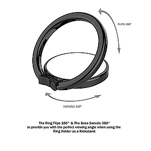 Phone Ring Finger Holder, Stand, Mirror - MAXIMEST 360 Rotation Grip and Kickstand Accessory, Compatible with All Smartphones, iPhone, Samsung Galaxy S, Note, Z Fold, Flip, Tablets, iPad (Gloss Black)