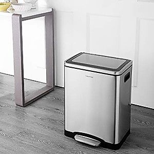 happimess HPM1004A Elmo Rectangular 8-Gallon Double Bucket Trash Can with Soft-Close Lid, No Slamming, Fingerprint-Proof, Kitchen, Laundry Room, Office, 7.9 Gallons, Stainless Steel
