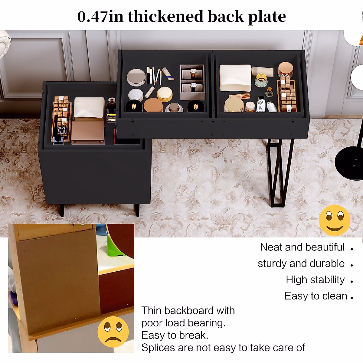 Black Vanity Desk with Mirror and Lights,Small Makeup Vanity with 5 Drawers，Modern Makeup Table with Adjustable Cabinet for Bedroom,Makeup Room