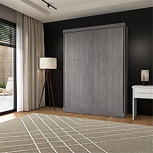Pemberly Row Queen Size Wall Bed with Wooden Slats in Engineered Wood, in Gray, No Box Spring Needed, Easy Assembly