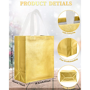 80 Pieces Gift Bags Set Glossy Reusable Tote Bags with Handles Grocery Bags for Wedding, Bachelorette Party, Christmas(Gold)