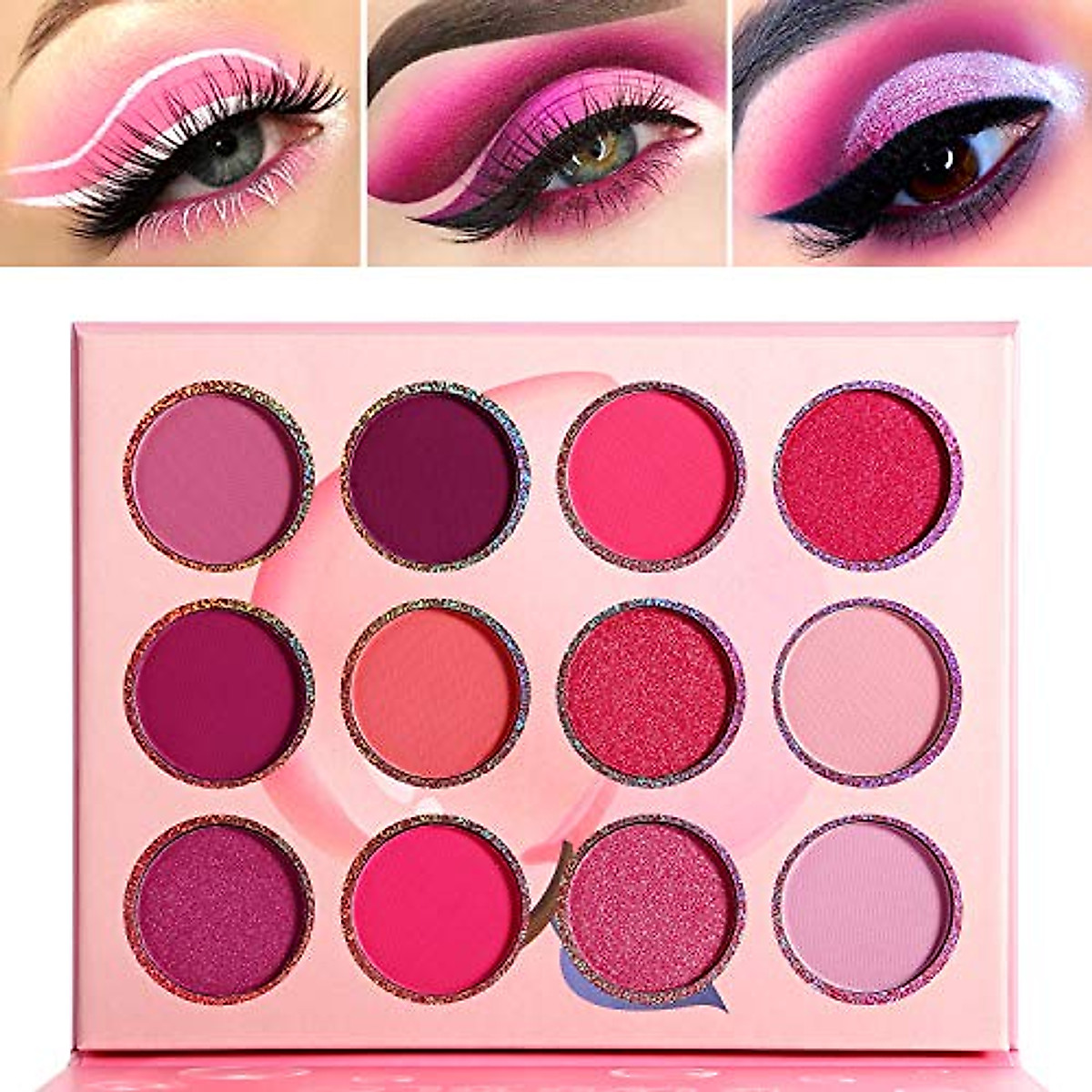 ecofavor Pink Eyeshadow Palette,Professional Matte Shimmer Metallic 12 Shades, Eyes Shadows Makeup Pallet, High Pigmented Waterproof Small and Cute Makeup Pallete
