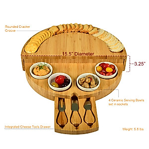 Personalized Engraved Bamboo Cheese/Charcuterie Board with Accessories - Innovative Patented Design - Designed & Quality Assured by Picnic at Ascot USA