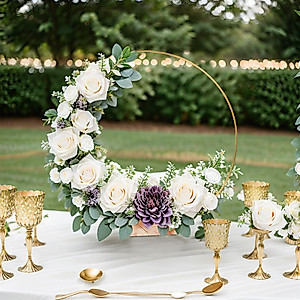 OurWarm 12Pcs 12 Inch Floral Hoop Centerpiece with Stand for Table, Metal Center Pieces with Wood Base Gold Circle Centerpieces for Wedding Reception, DIY Table Centerpieces, Wall Hanging Crafts