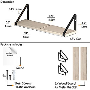 Wallniture Ponza Wood Floating Shelves for Wall Organization and Storage, 24"x4.5" Natural Bathroom Shelves Wall Mounted Set of 2